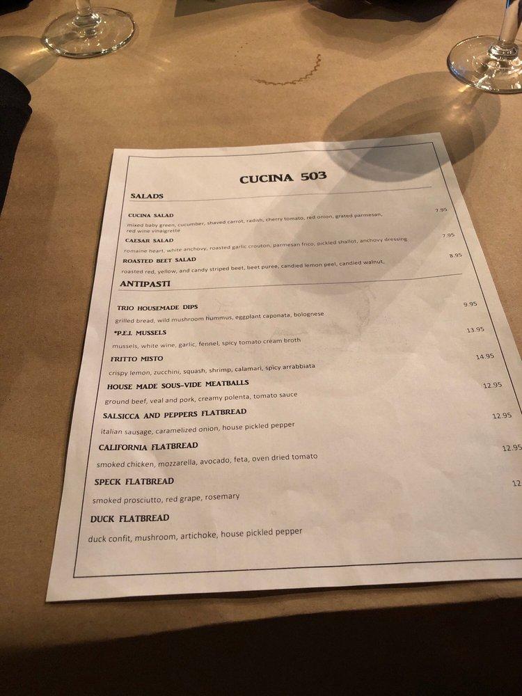 Menu at Cucina 503 restaurant, Augusta