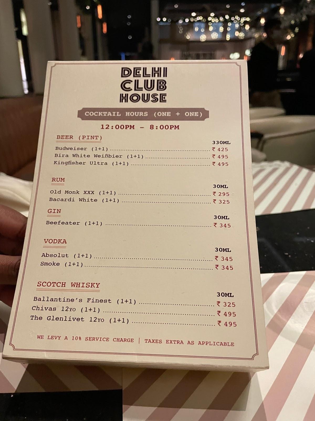 Menu at Delhi Club House, Gurugram, One Horizon Center