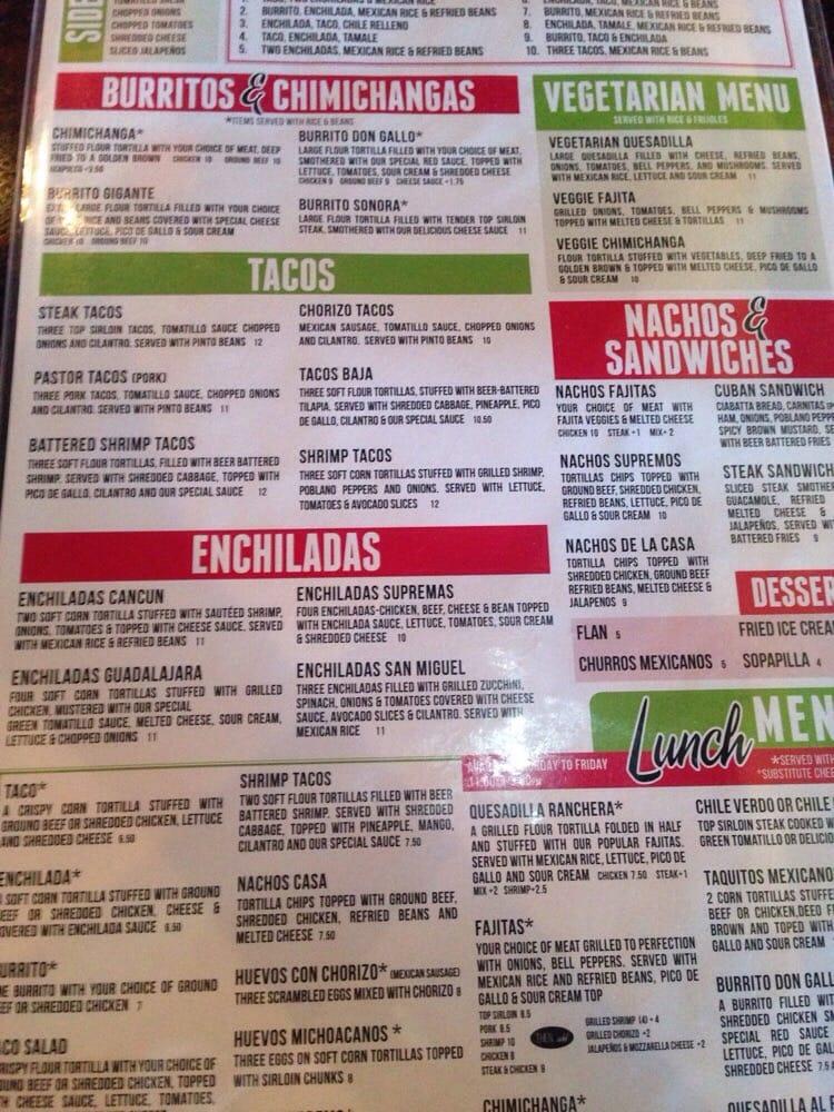 Menu at Don Gallo Mexican Grill restaurant, Knoxville, Hardin Valley Rd