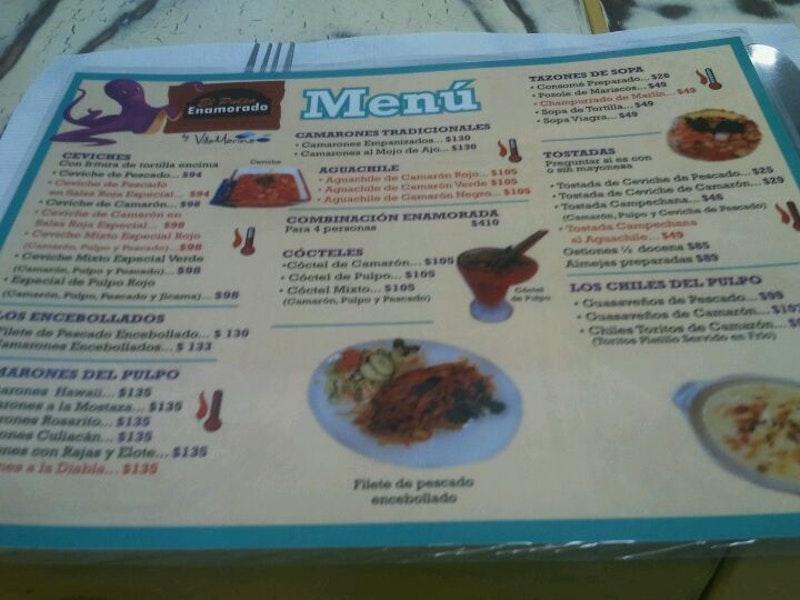 Carta del restaurante El Pulpo Enamorado, Tijuana