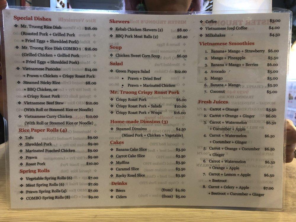 Menu at MD & TRUONG Pho restaurant, Windsor, 62 Chapel St