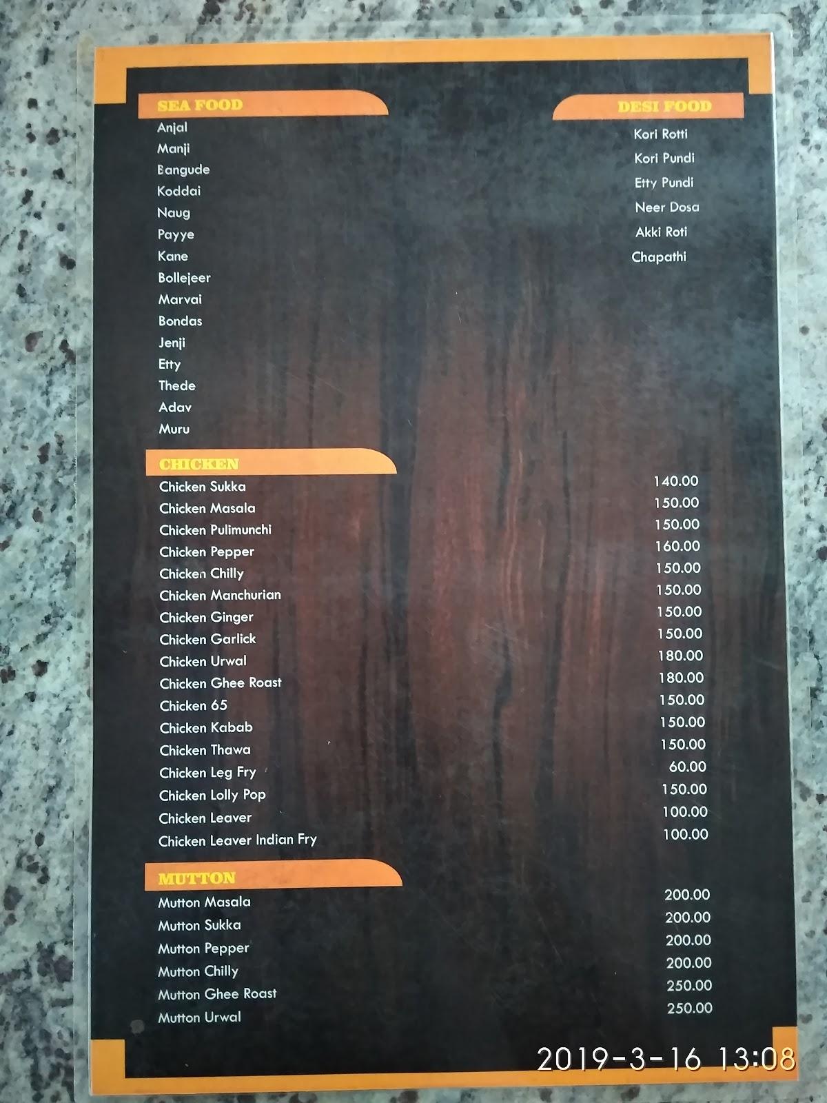Menu at Meena Sea food Restaurant, Mangaluru