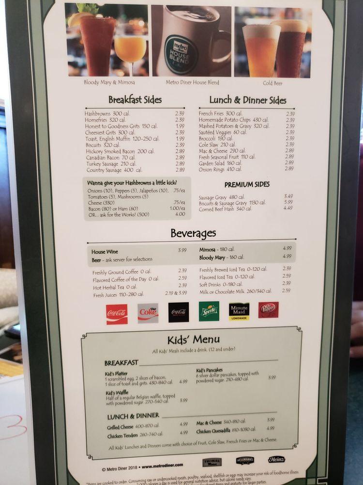 Menu at Metro Diner restaurant, Chesapeake