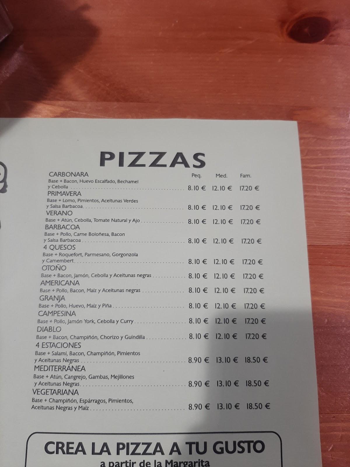 Menu at Pizzería Come y Calla, Medina del Campo
