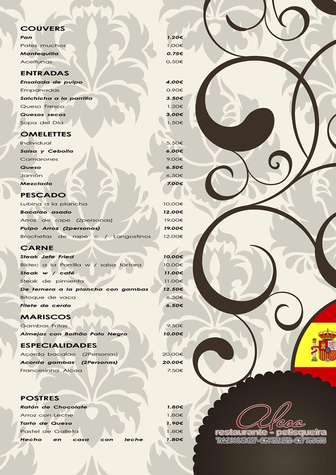 Menu at Restaurante Petisqueira Alcoa, Leiria