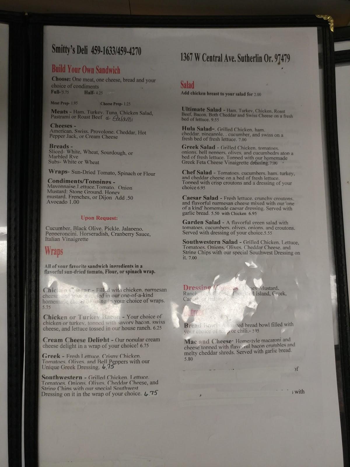 Menu at Smitty's Food Mart & Deli restaurant, Sutherlin