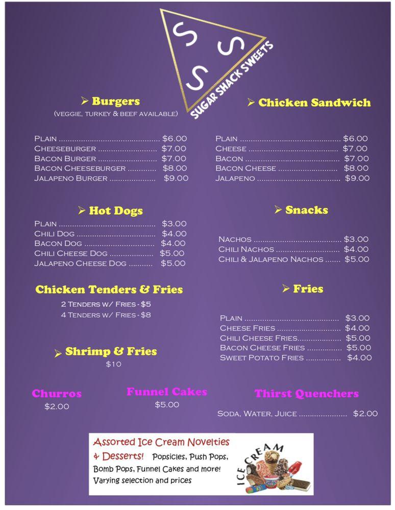 Menu at Sugar Shack Sweets, Pineville