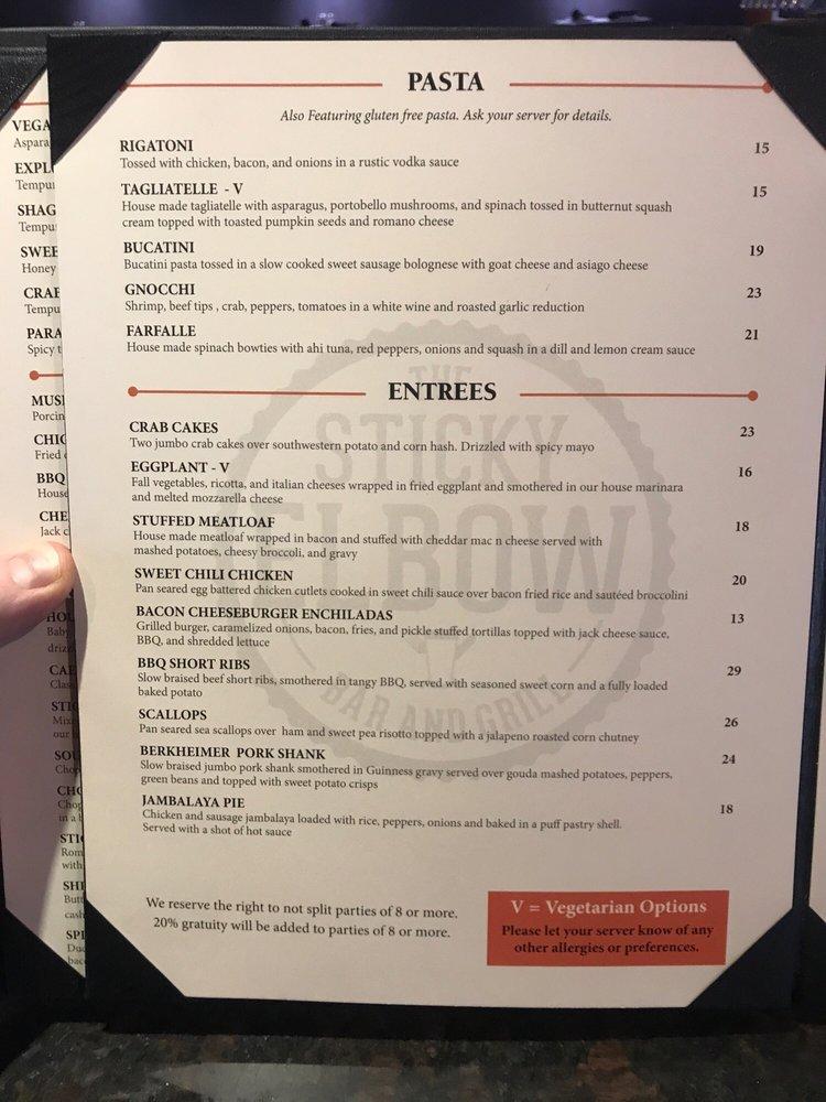 Menu at The Sticky Elbow restaurant, Williamsport