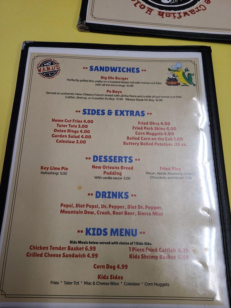 Menu at Wards Crawfish Hole pizzeria, Hot Springs