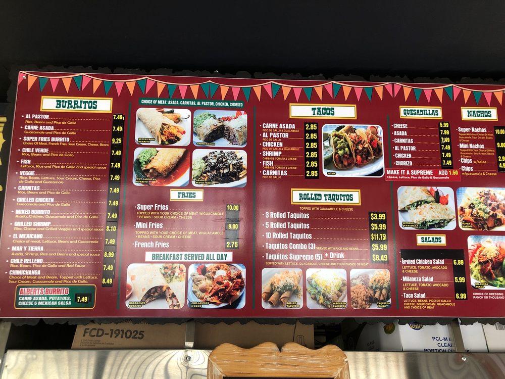Menu at Albert's Mexican Food restaurant, Bellflower