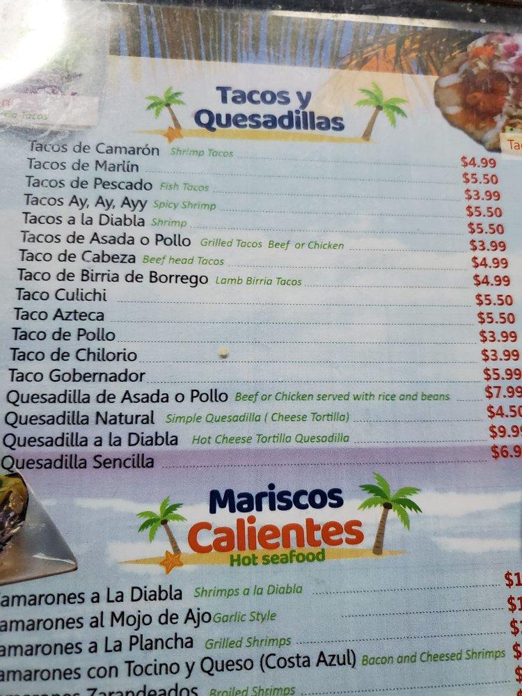Menu at Canelo's Mariscos & Beer restaurant, Las Vegas