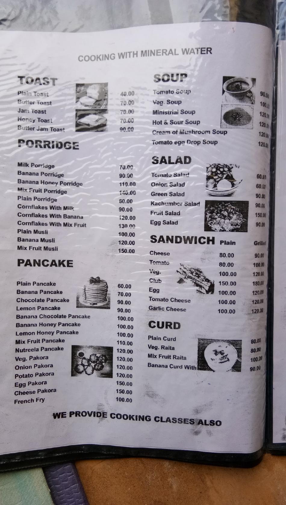 Menu at Desert cafe, Jaisalmer