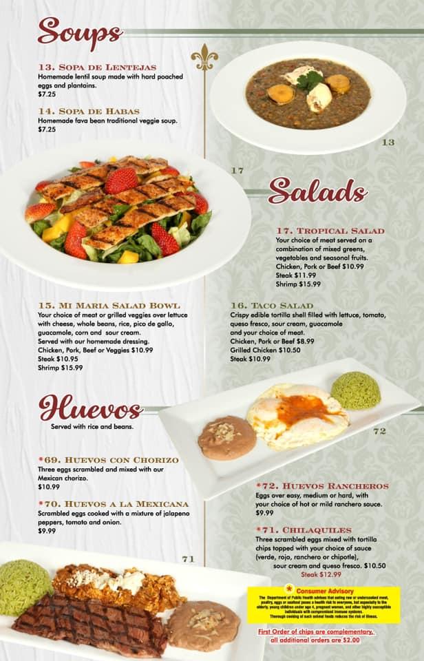 Menu at Mi Maria Bonita restaurant, Griffith