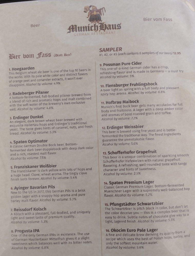 Menu at Munich Haus pub & bar, Chicopee