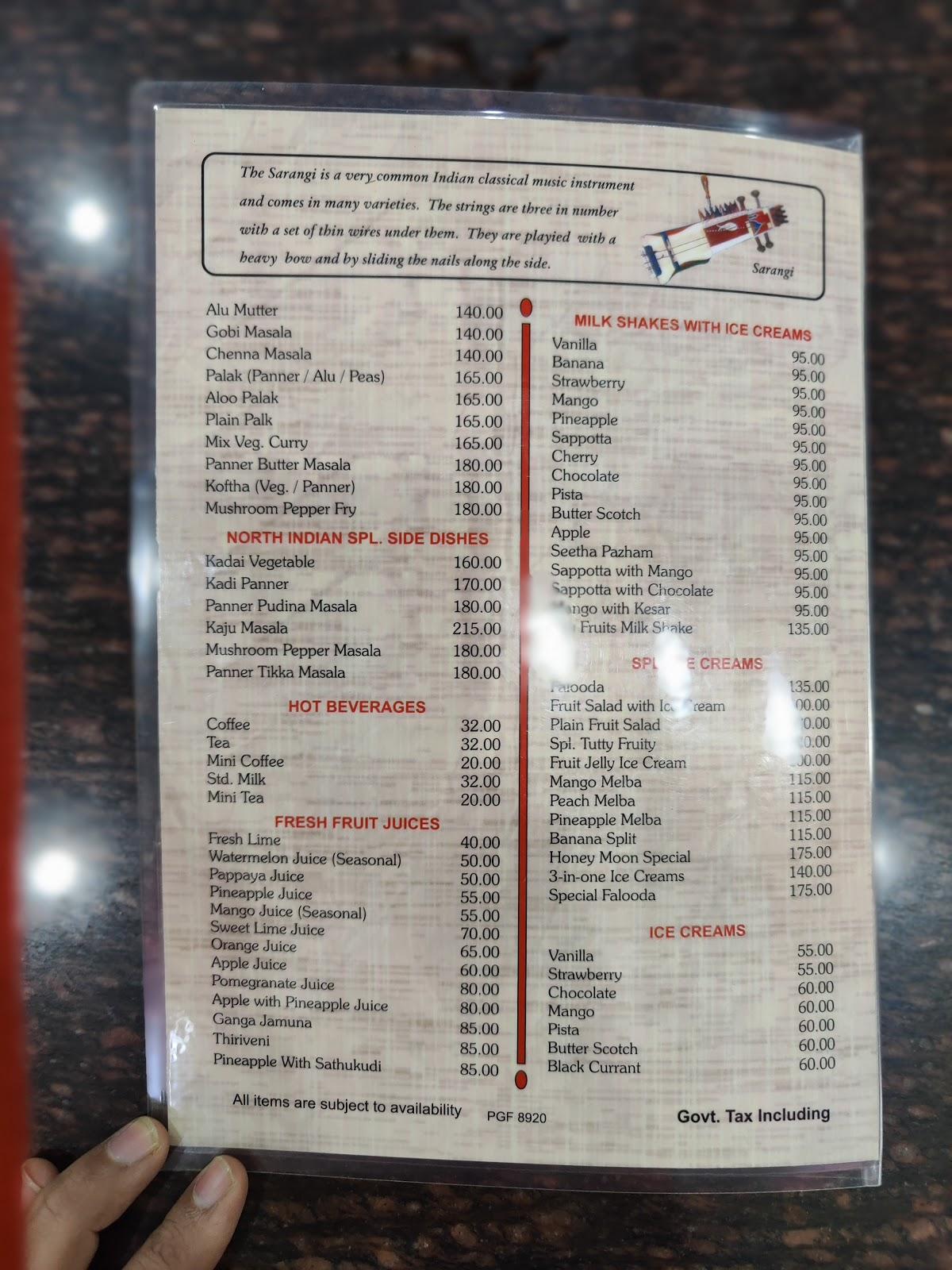 Menu at Sangeetha Veg Restaurant - Perambur, Chennai, Perambur High Rd