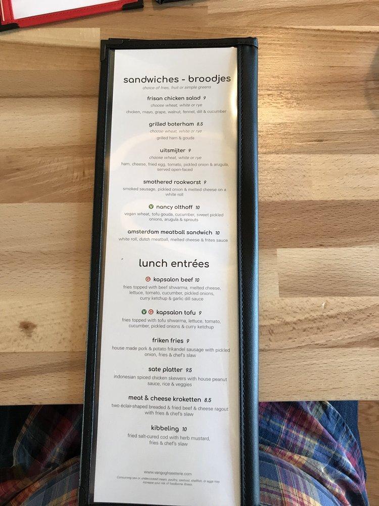 Carta del restaurante Van Gogh's Eeterie, Springfield