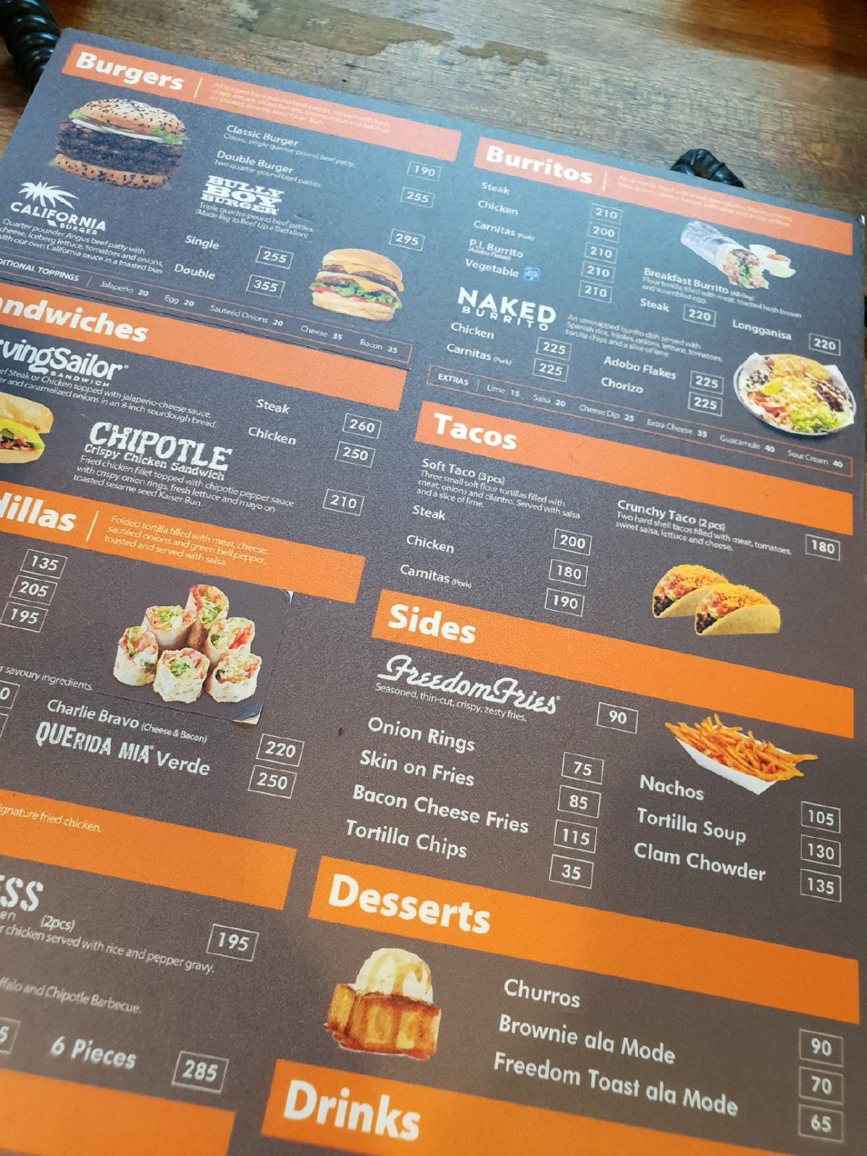Menu at Army Navy Burger + Burrito restaurant, Quezon City, 299 ...
