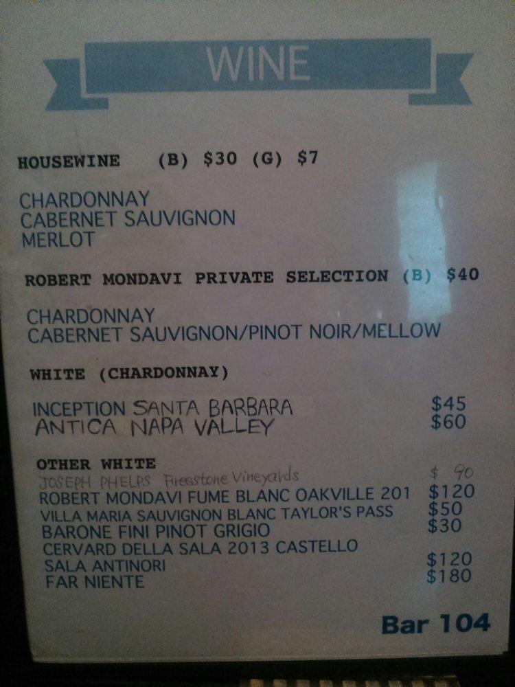 Menu at Bar 104, Gardena