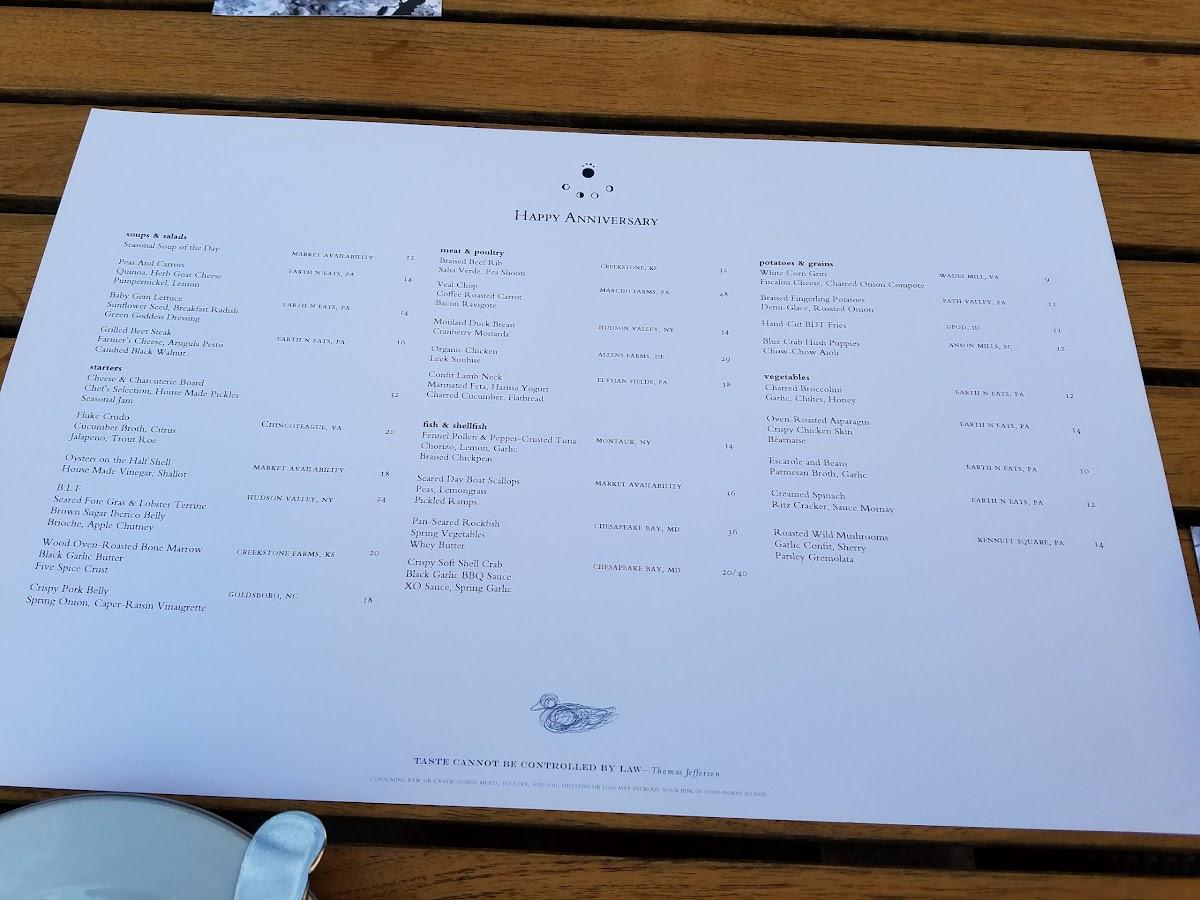 Menu at Blue Duck Tavern pub & bar, Washington