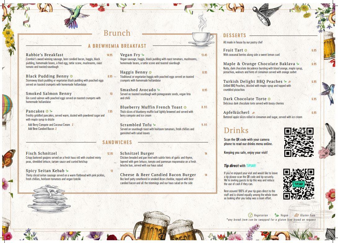 Menu at Brewhemia restaurant, Edinburgh