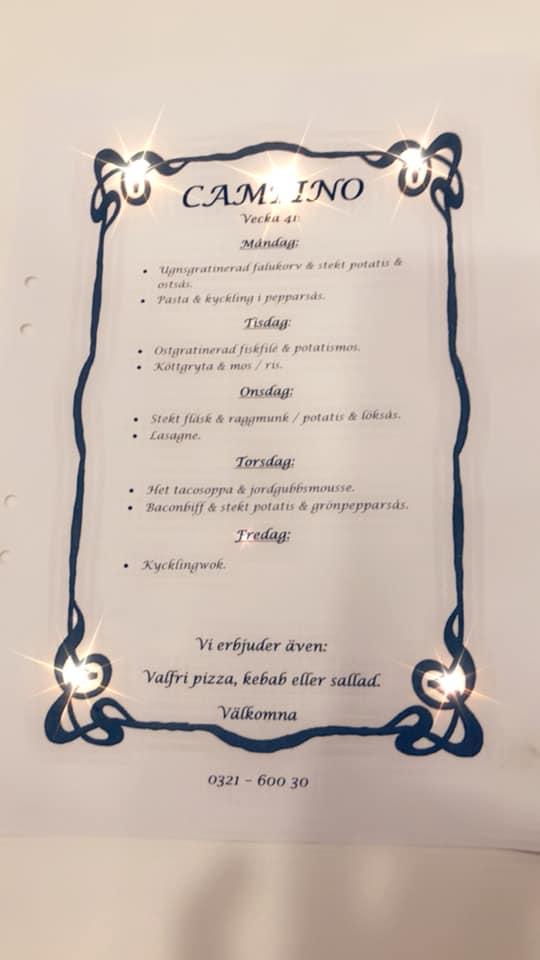 Menu at Campino restaurant, Sweden