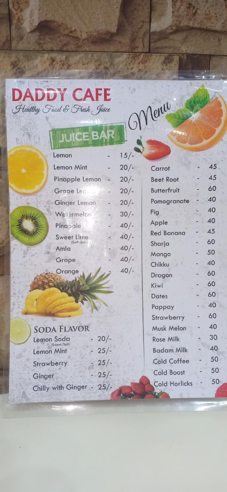 Menu at DADDY CAFE, Chennai, 5/293