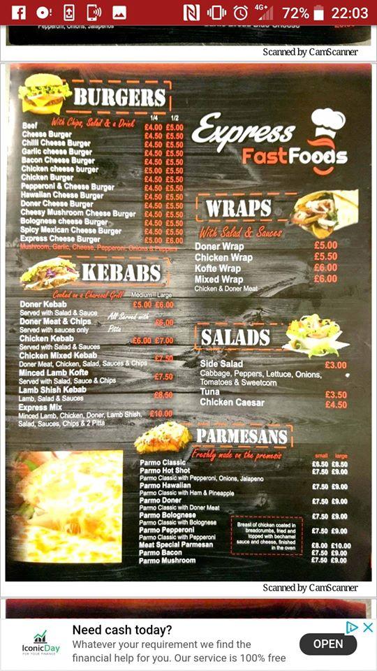Menu at Express Fast Foods, Scarborough