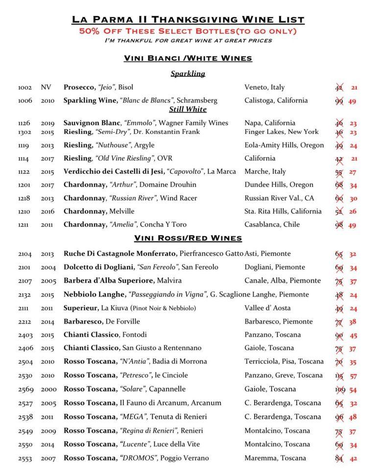 Menu at La Parma II Italian Restaurant, Huntington