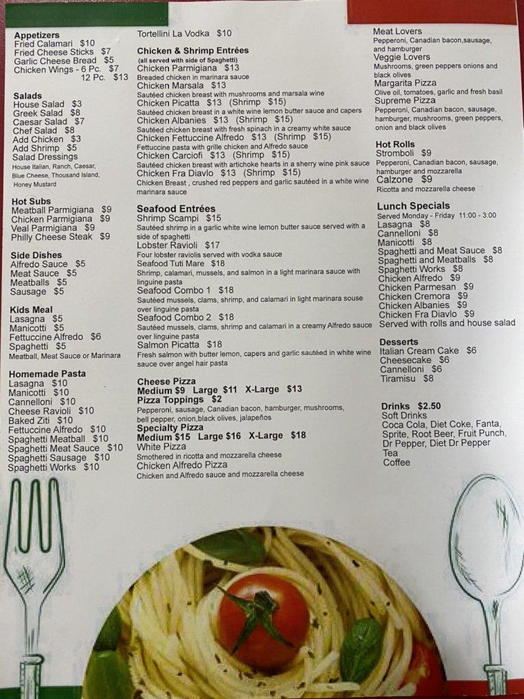 Menu at Jimmy's Italian Restaurant, Magnolia