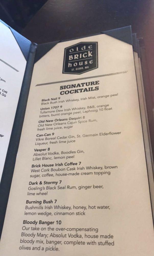 Menu at Olde Brick House pub & bar, St. Cloud