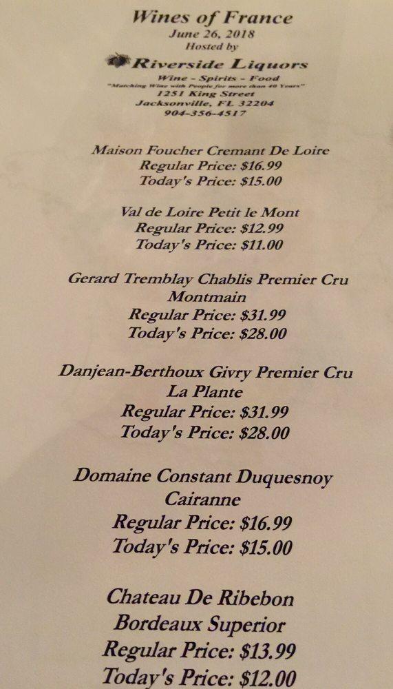 Menu at Riverside Liquors & The Restaurant in Riverside, Jacksonville
