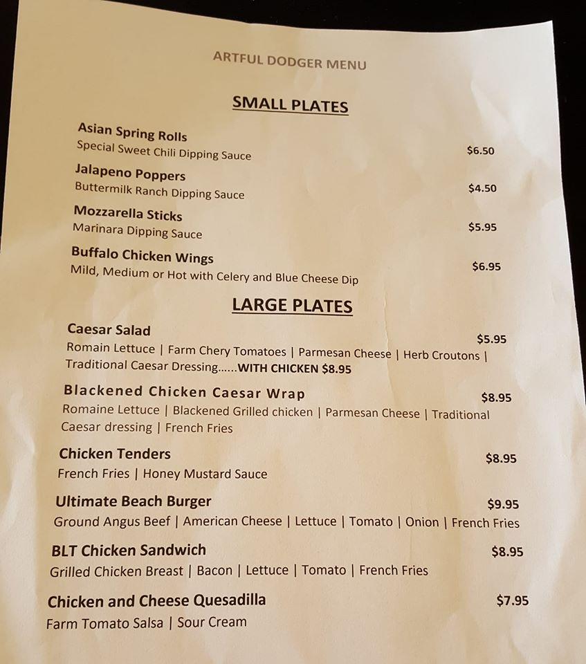 Menu at The Artful Dodger pub & bar, Boca Raton