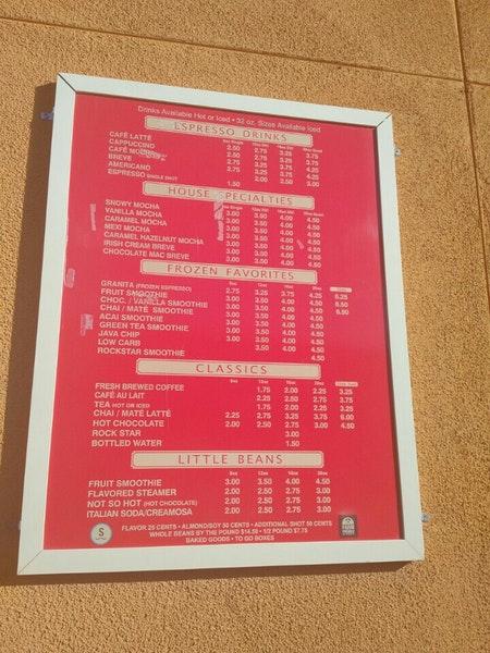 Menu at The Human Bean cafe, North Las Vegas, Camino Al Norte