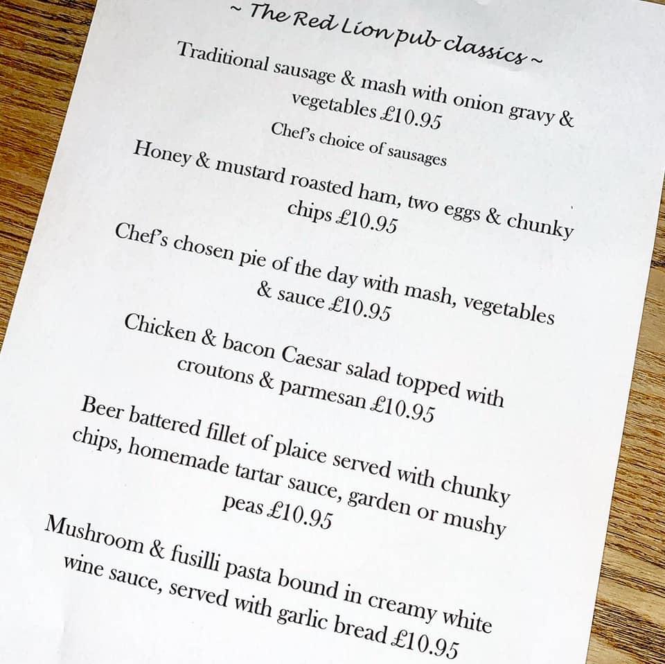 Menu at The Red Lion Margaretting pub & bar, Ingatestone, Main Road