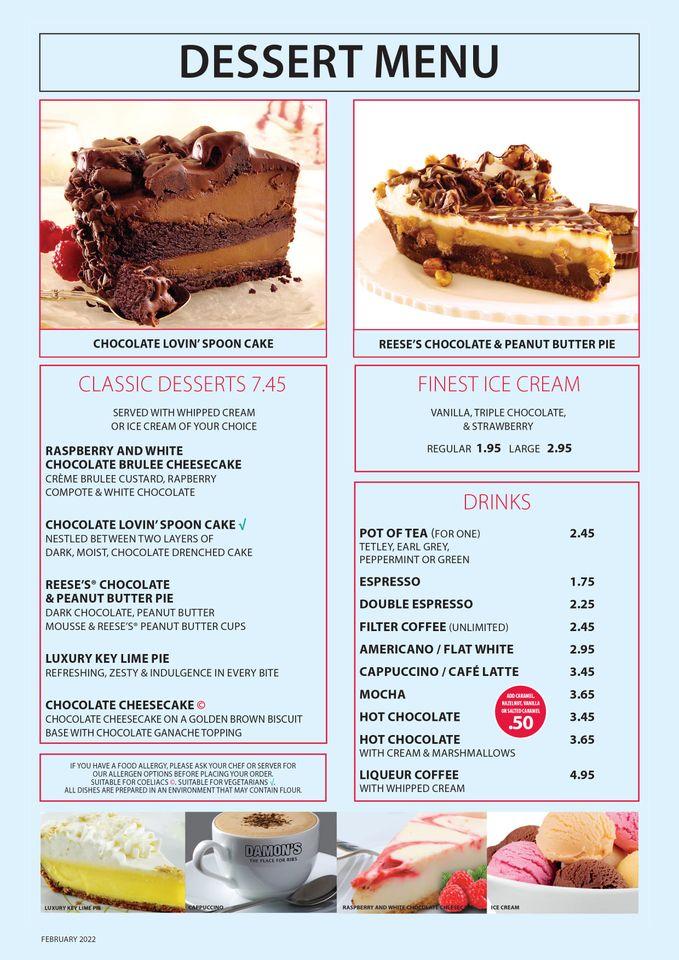 Menu at Damon's Restaurant, Lincoln
