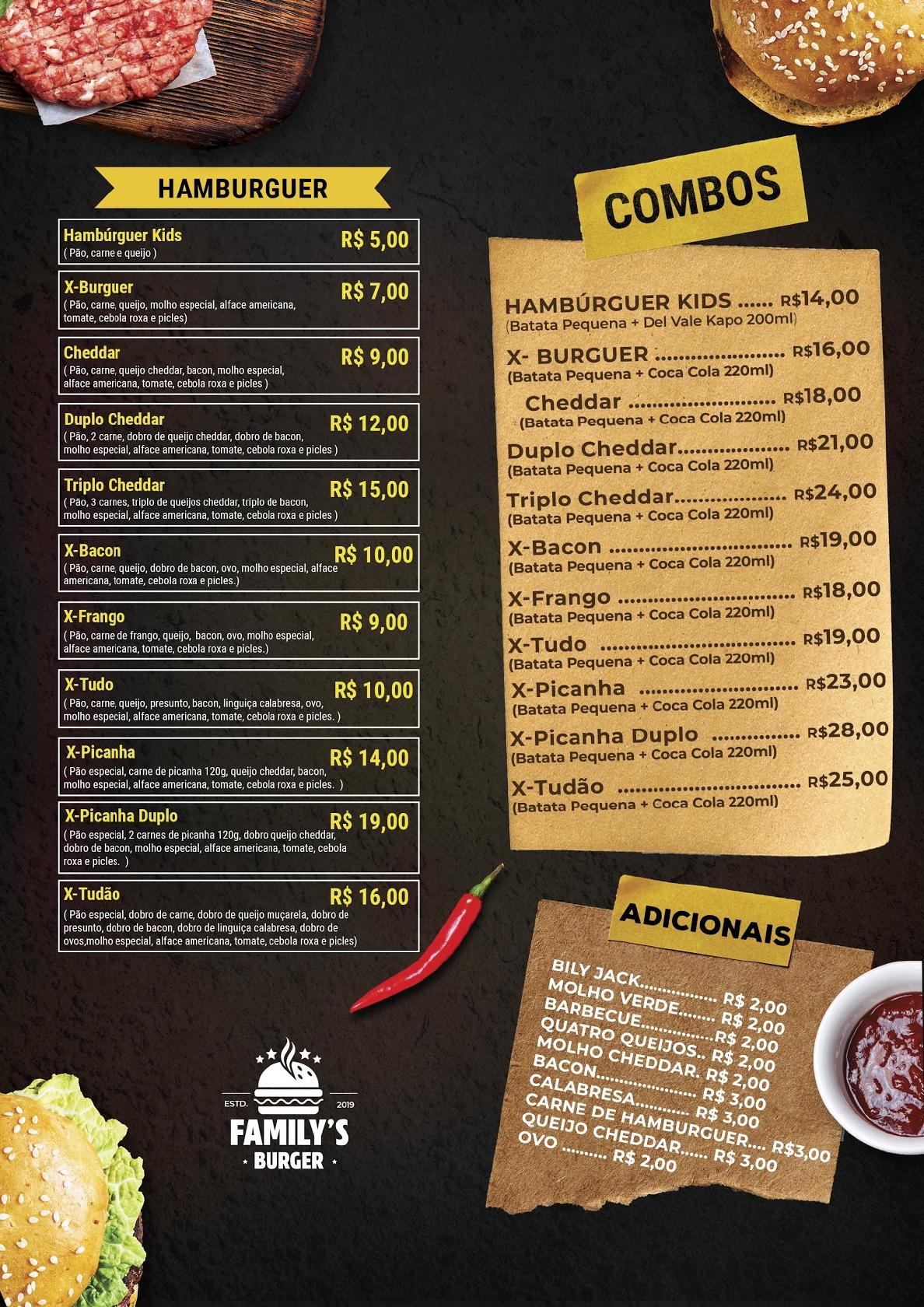 Menu em Family's Burger restaurante, Nova Iguaçu