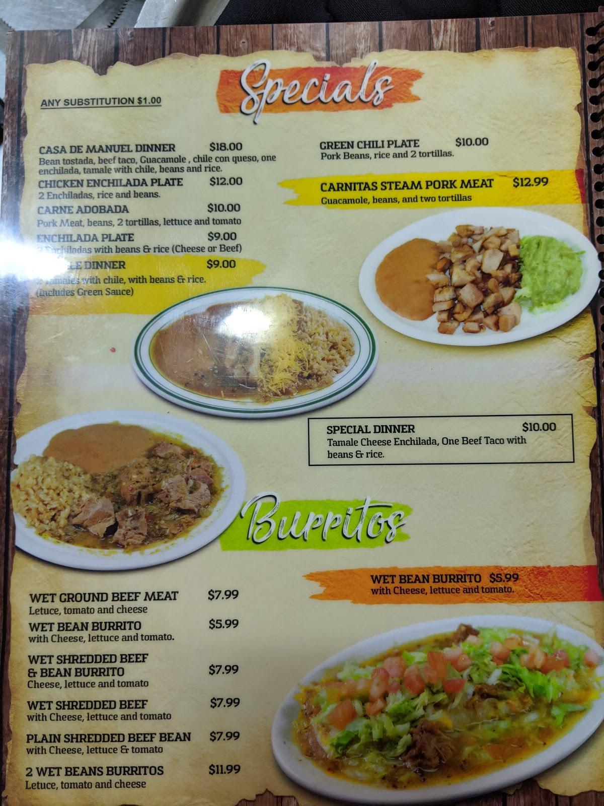 Menu at La Casa De Manuel restaurant, Denver, Larimer St