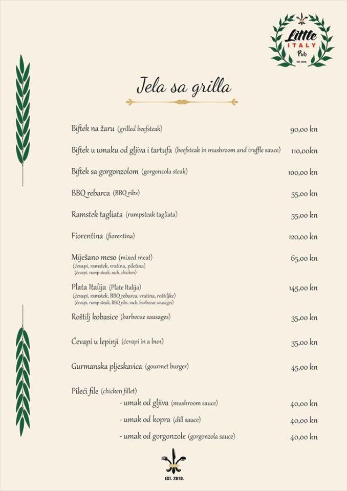 Menu at Little Italy Pub, Daruvar
