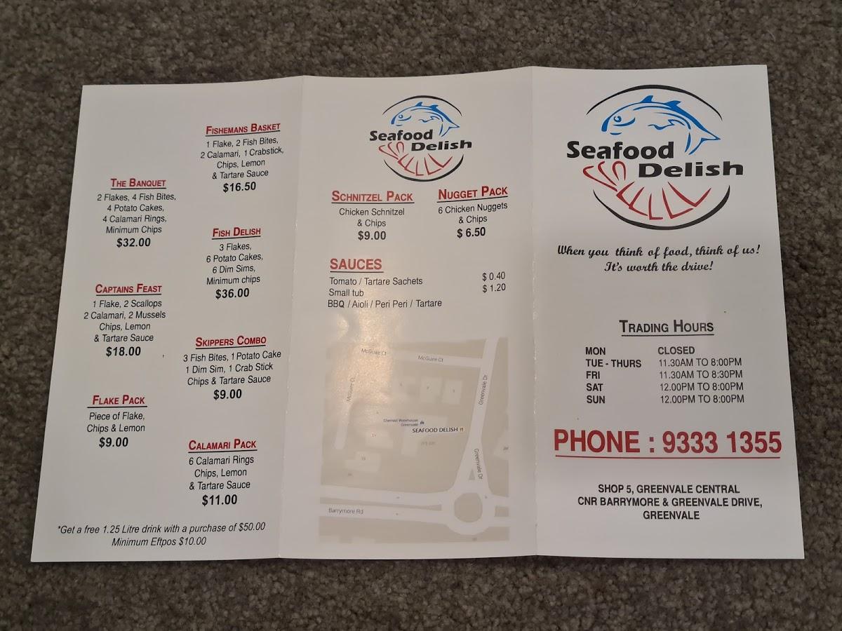 Menu at Seafood Delish restaurant, Greenvale, Shop 5