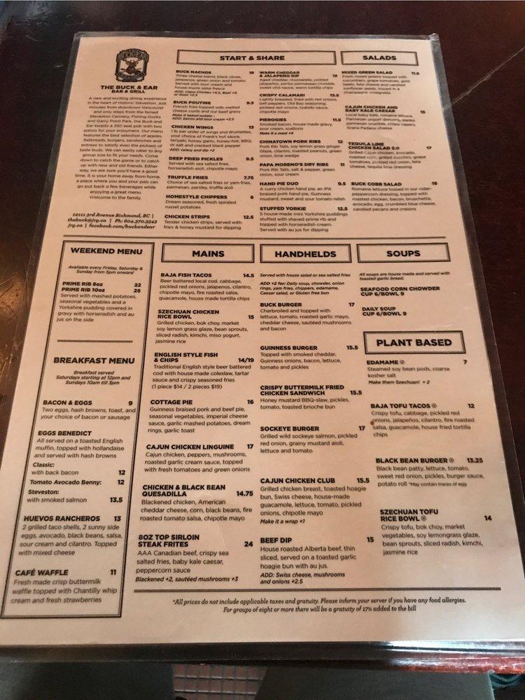 Menu at The Buck & Ear pub & bar, Richmond
