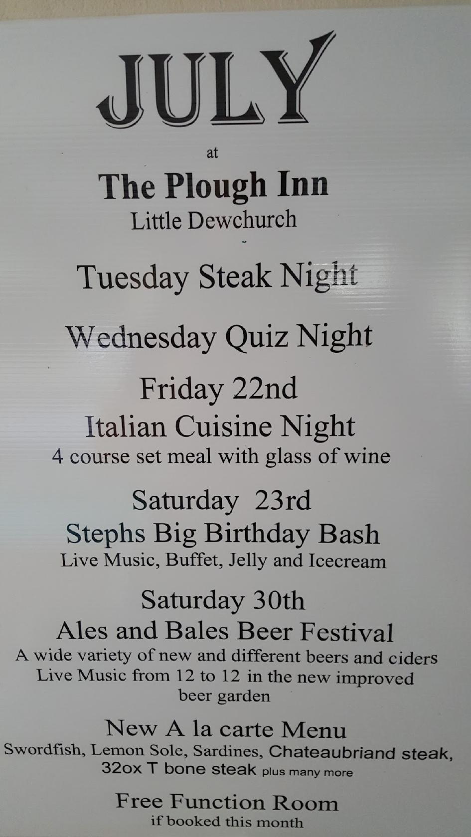 Menu at The Plough Inn pub & bar, Lower Bullingham