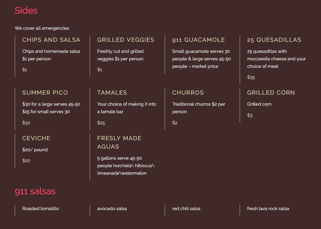 Menu at 911 Taco Bar, Las Vegas