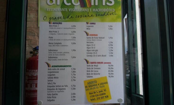 Menu at ARCO IRIS - Restaurante Vegetariano e Macrobiotico, Lisbon