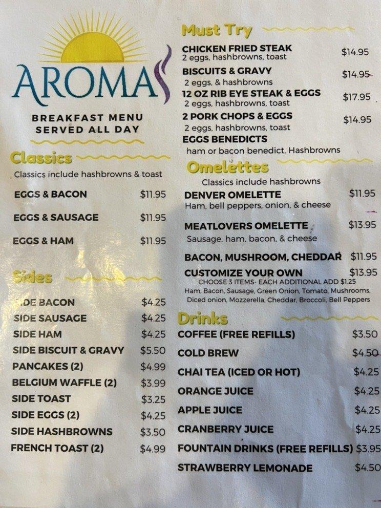 Menu at Aromas Restaurant, Fresno