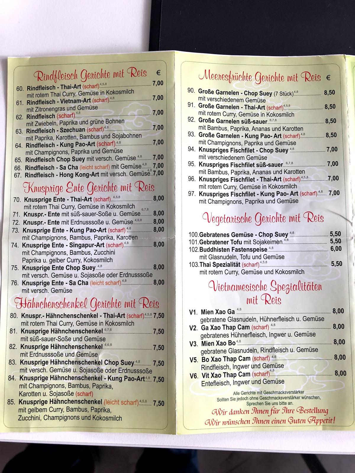 Menu at Asia Bistro Tran restaurant, Frankfurt