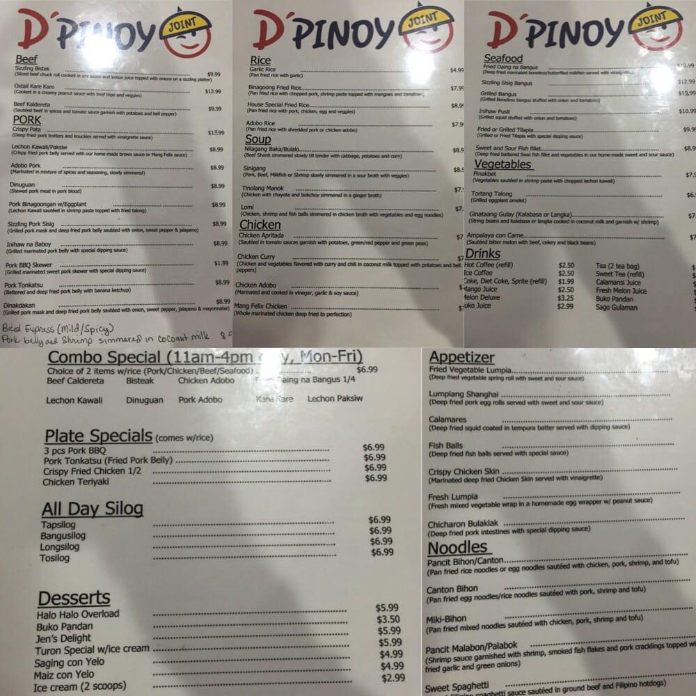 Menu at D' Pinoy Joint Flamingo restaurant, Las Vegas, W Flamingo Rd