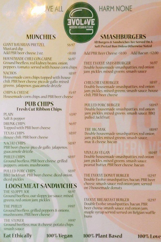 Menu at Evolve Modern Vegan Kitchen pub & bar, Daytona Beach