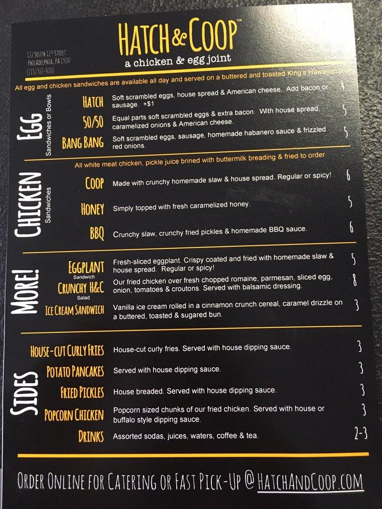 Carta del restaurante Hatch & Coop, Filadelfia, 122 S 12th St