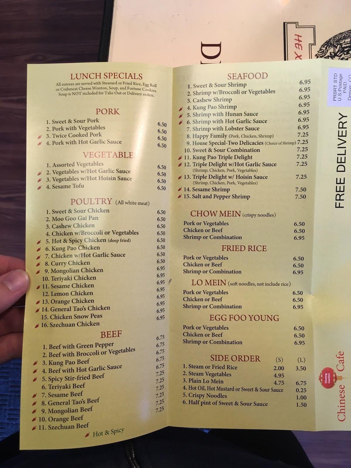 Menu at He-Xing Garden restaurant, Lakewood