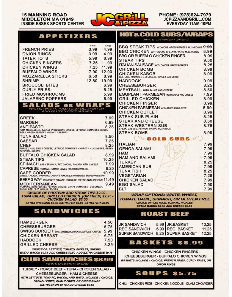 Menu at JC Grill & Pizza at Essex Sports Center pizzeria, Middleton ...